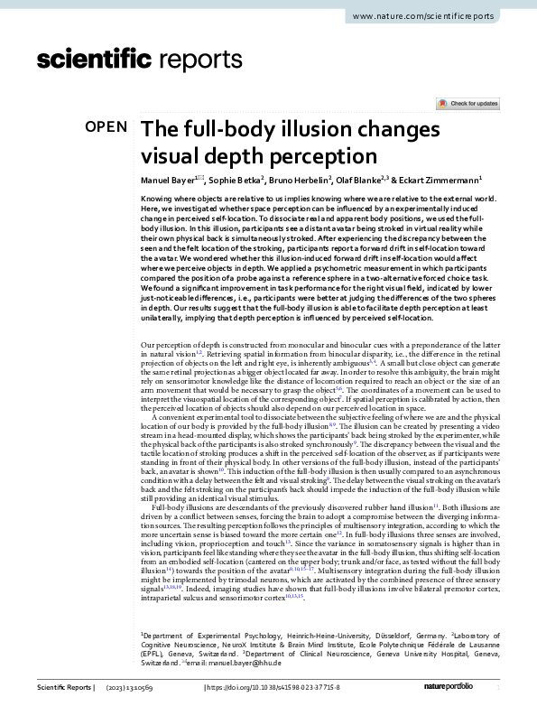 (PDF) The full-body illusion changes visual depth perception