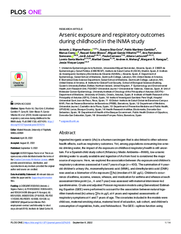 (PDF) Arsenic exposure and respiratory outcomes during childhood in the ...
