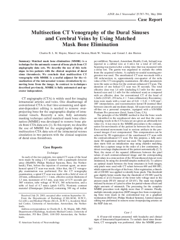 Pdf Multisection Ct Venography Of The Dural Sinuses And Cerebral