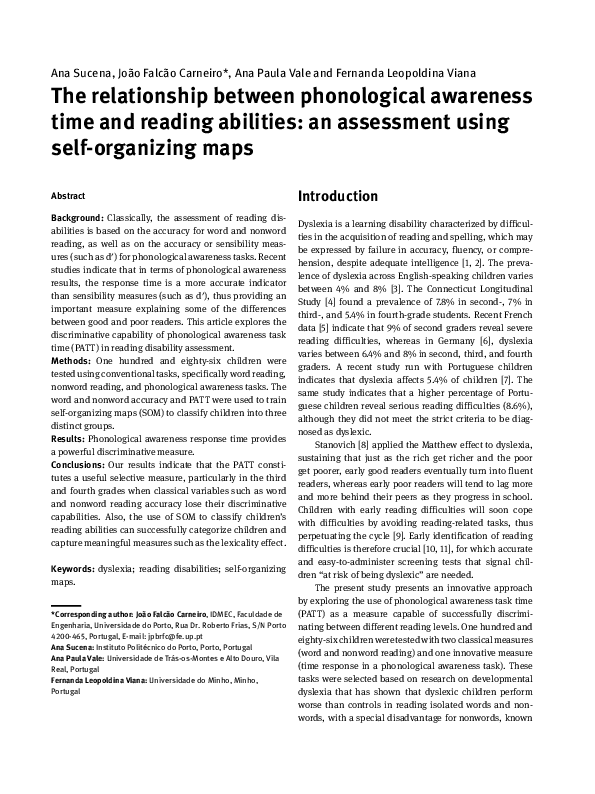(PDF) The relationship between phonological awareness time and reading abilities: an assessment ...