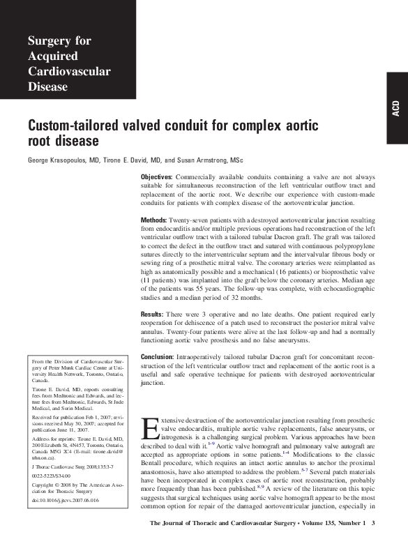 (PDF) Custom-tailored valved conduit for complex aortic root disease