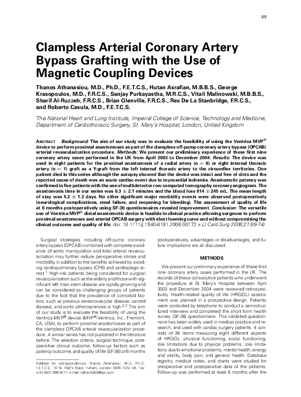 (PDF) Clampless Arterial Coronary Artery Bypass Grafting with the Use ...