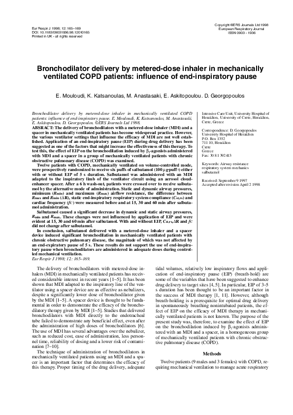 (PDF) Bronchodilator delivery by metered-dose inhaler in ventilator-supported patients