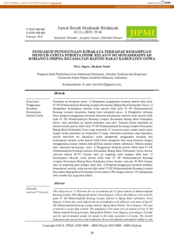 (PDF) Pengaruh Penggunaan Kosakata Terhadap Kemampuan Menulis Cerita ...