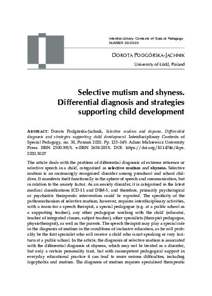 (PDF) Selective mutism and shyness. Differential diagnosis and ...