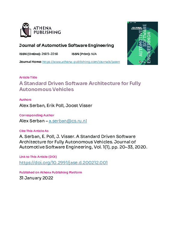 (PDF) A Standard Driven Software Architecture for Fully Autonomous Vehicles