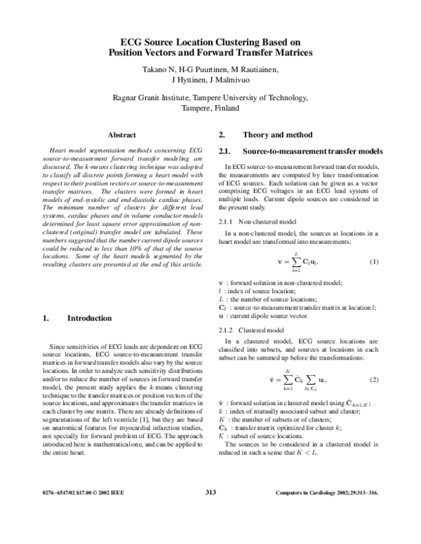 (PDF) ECG source location clustering based on position vectors and forward transfer matrices