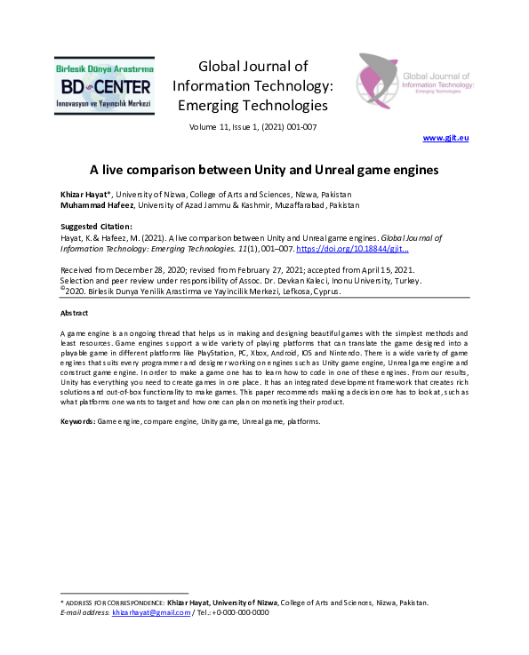 (PDF) A live comparison between Unity and Unreal game engines