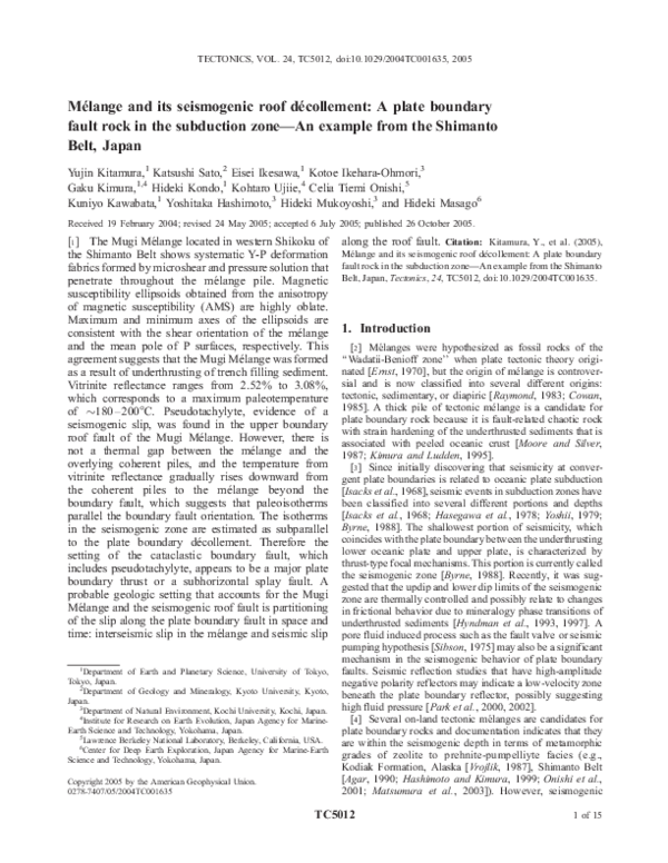(PDF) Mélange and its seismogenic roof décollement: A plate boundary ...