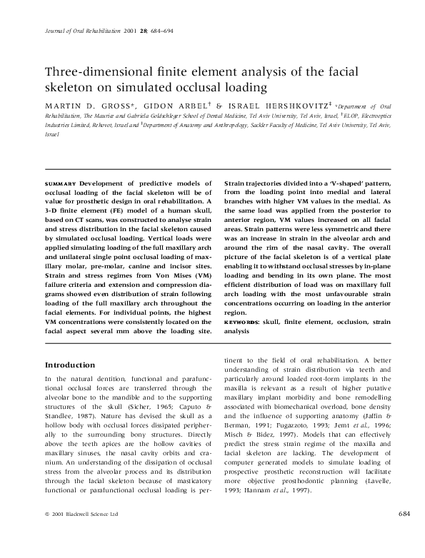 (PDF) Three-dimensional finite element analysis of the facial skeleton on simulated occlusal loading