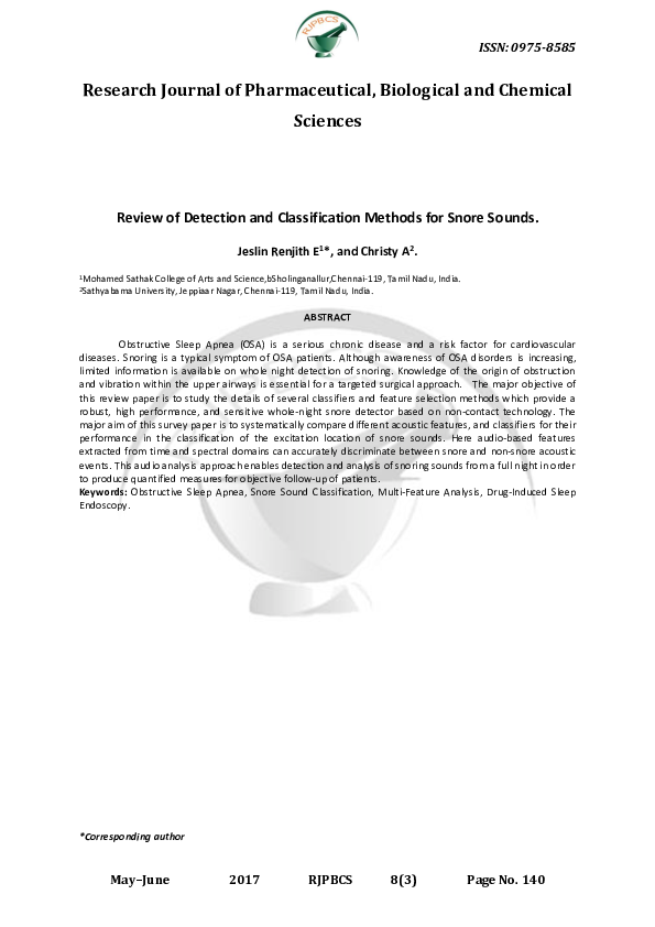 (PDF) Review of Detection and Classification Methods for Snore Sounds