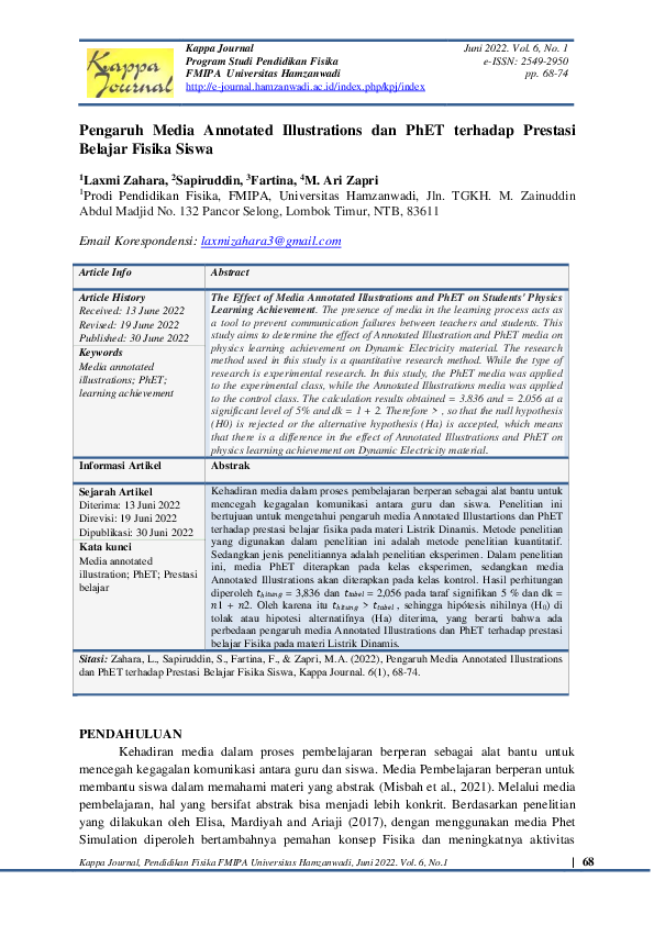 (PDF) Pengaruh Media Annotated Illustrations dan PhET terhadap Prestasi Belajar Fisika Siswa