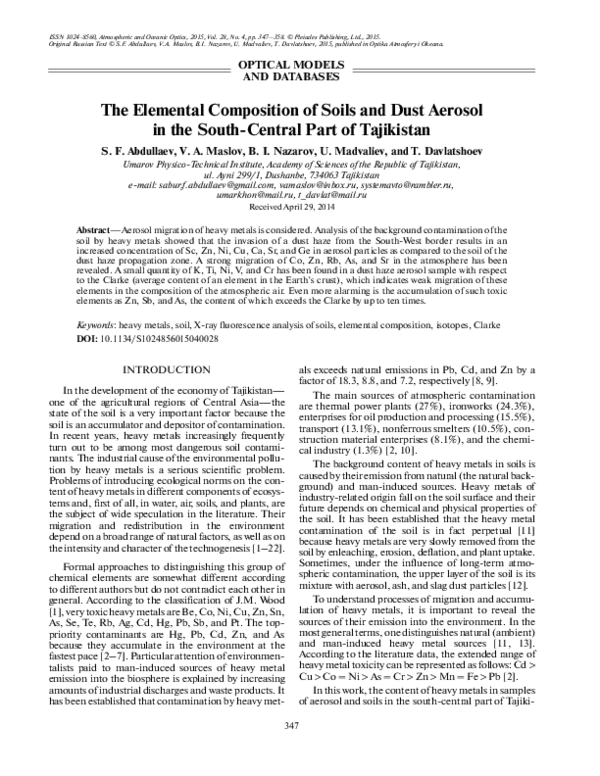 (PDF) The elemental composition of soils and dust aerosol in the south ...