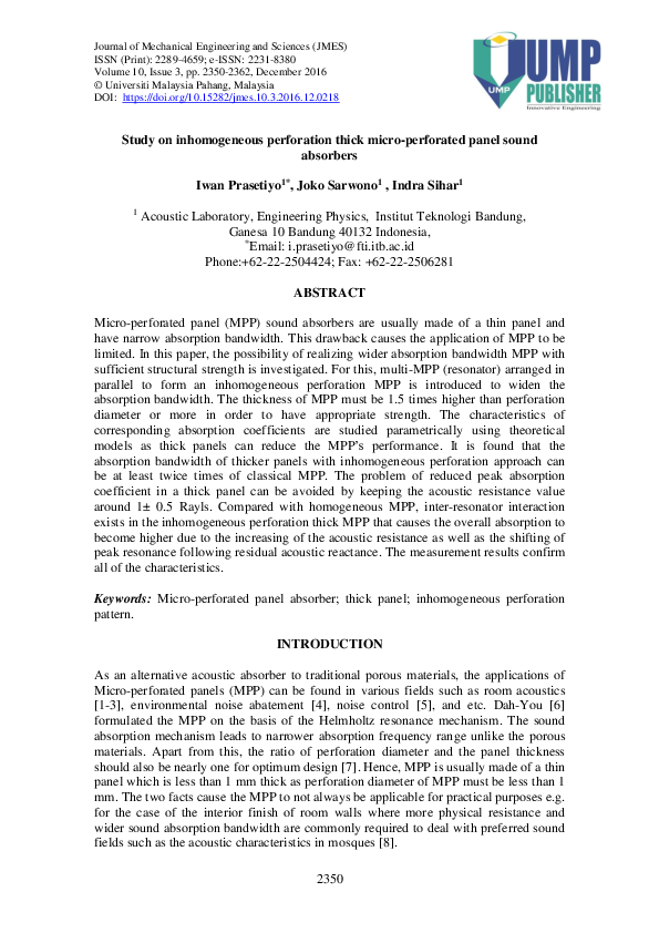 (PDF) Study on inhomogeneous perforation thick micro-perforated panel ...