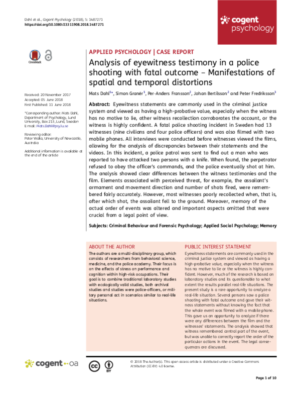 (PDF) Analysis of eyewitness testimony in a police shooting with fatal ...