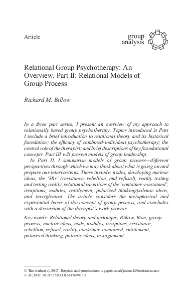 (PDF) Relational Group Psychotherapy: An Overview: Part I: Foundational ...
