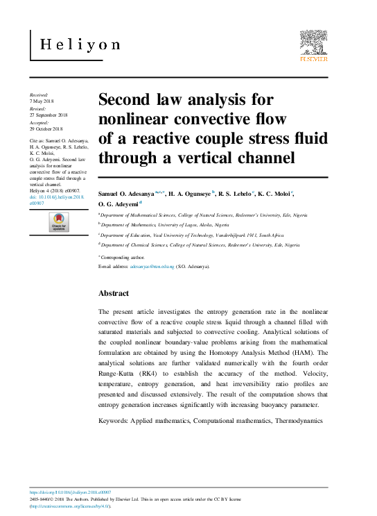 (PDF) Second law analysis for nonlinear convective flow of a reactive couple stress fluid ...