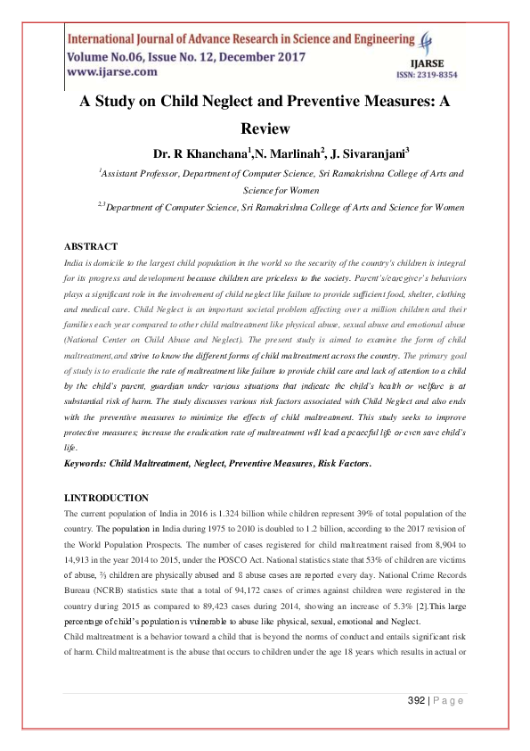 (PDF) A Study on Child Neglect and Preventive Measures: A Review