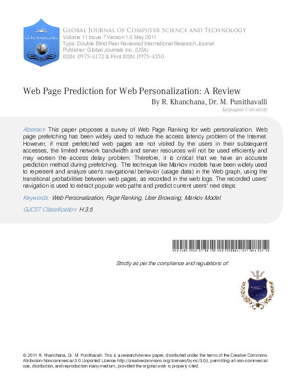 (PDF) Web Page Prediction for Web Personalization: A Review
