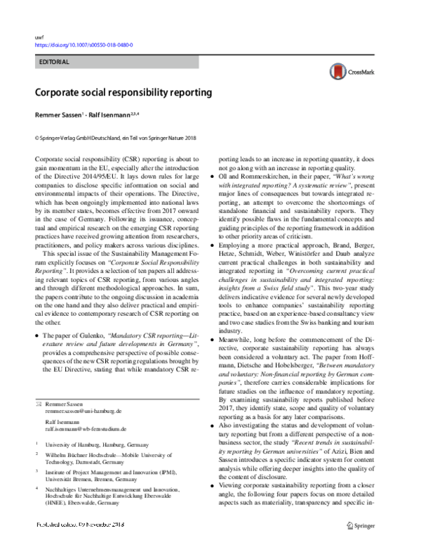 (PDF) Corporate social responsibility reporting