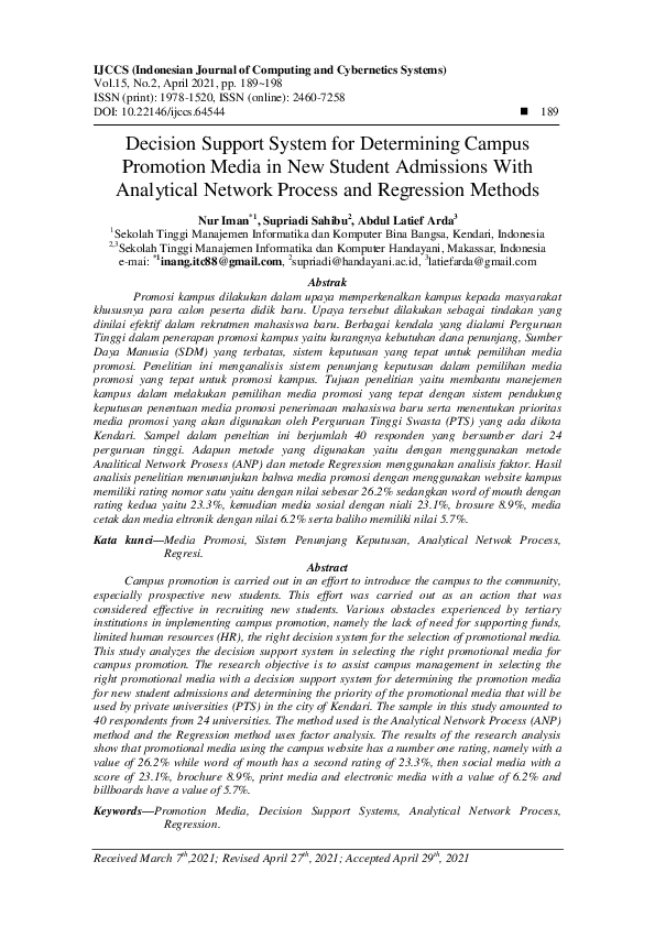 (PDF) Decision Support System For Determining Campus Promotion Media In New Student Admissions ...