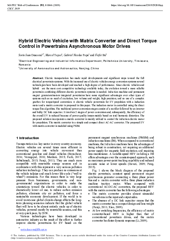 (PDF) Hybrid Electric Vehicle with Matrix Converter and Direct Torque ...