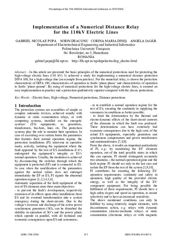 (PDF) Implementation of a numerical distance relay for the 110kV electric lines