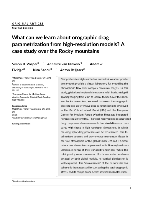 (PDF) What can we learn about orographic drag parametrisation from high ...