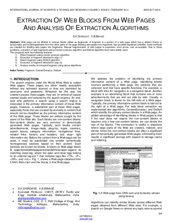 (PDF) Extraction of Web Blocks from Web Pages and Analysis of ...