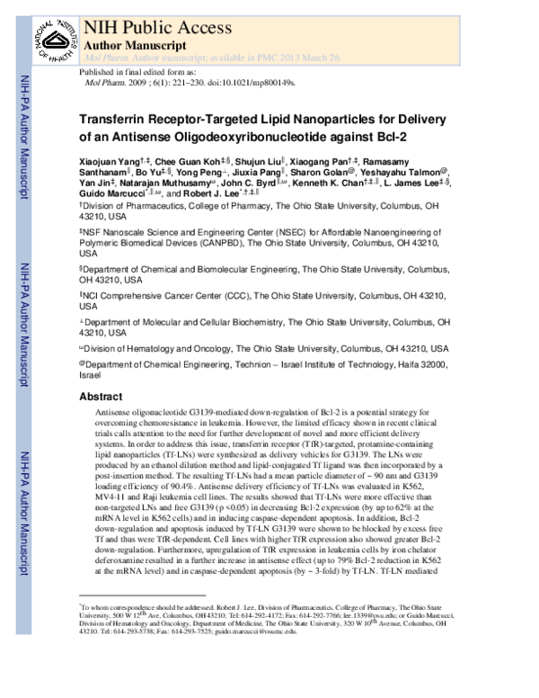 (PDF) Transferrin Receptor-Targeted Lipid Nanoparticles for Delivery of ...