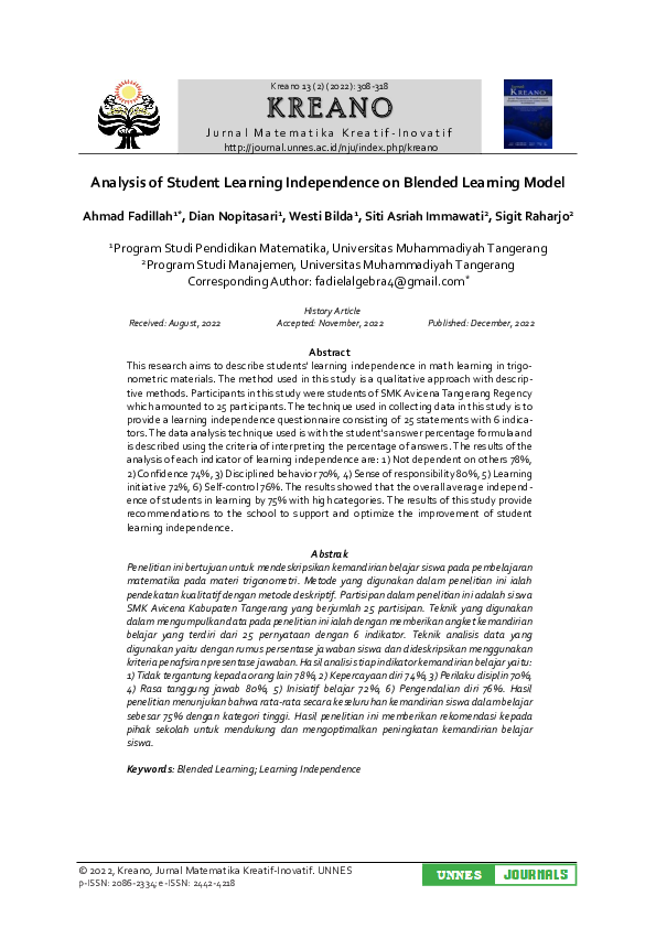 (PDF) Student Learning Independence in Blended Math