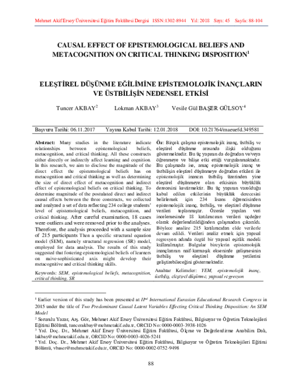 (PDF) Causal Effect of Epistemological Beliefs and Metacognition on ...
