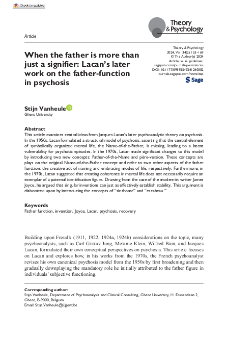 (PDF) When the father is more than just a signifier: Lacan's later work ...