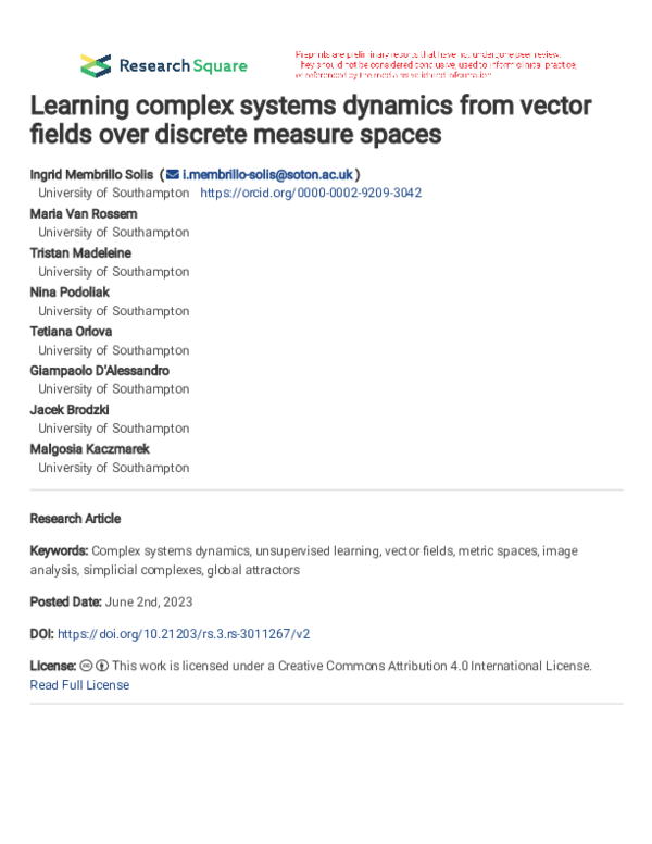 (PDF) Learning complex systems dynamics from vector fields over discrete measure spaces ...