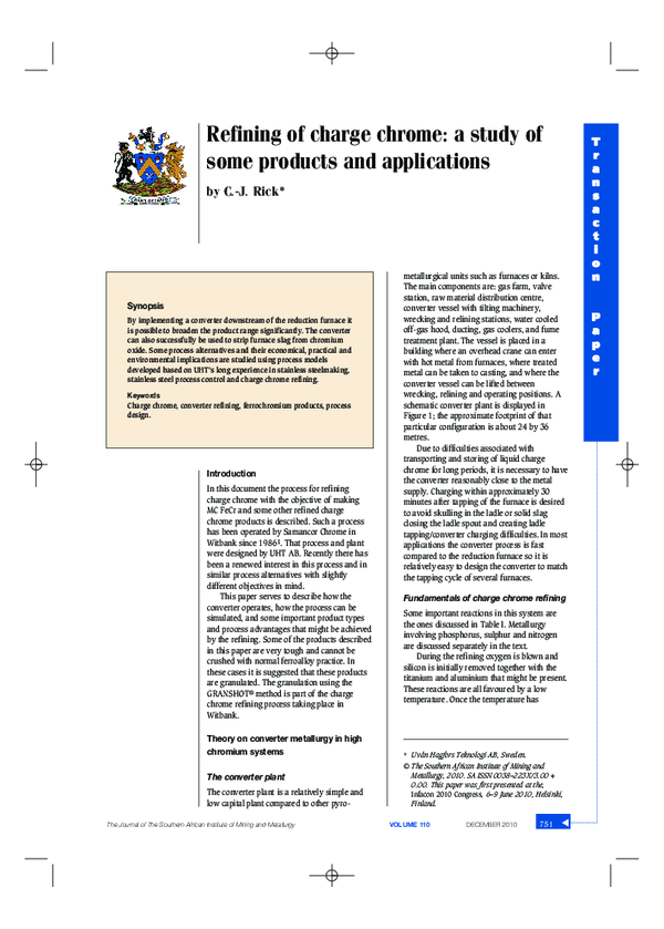 (PDF) Refining of charge chrome: A study of some products and applications