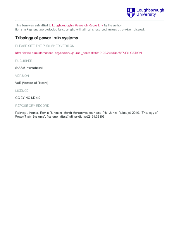 (PDF) Tribology of Power Train Systems