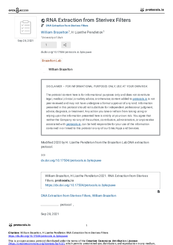 (PDF) RNA Extraction from Sterivex Filters v1