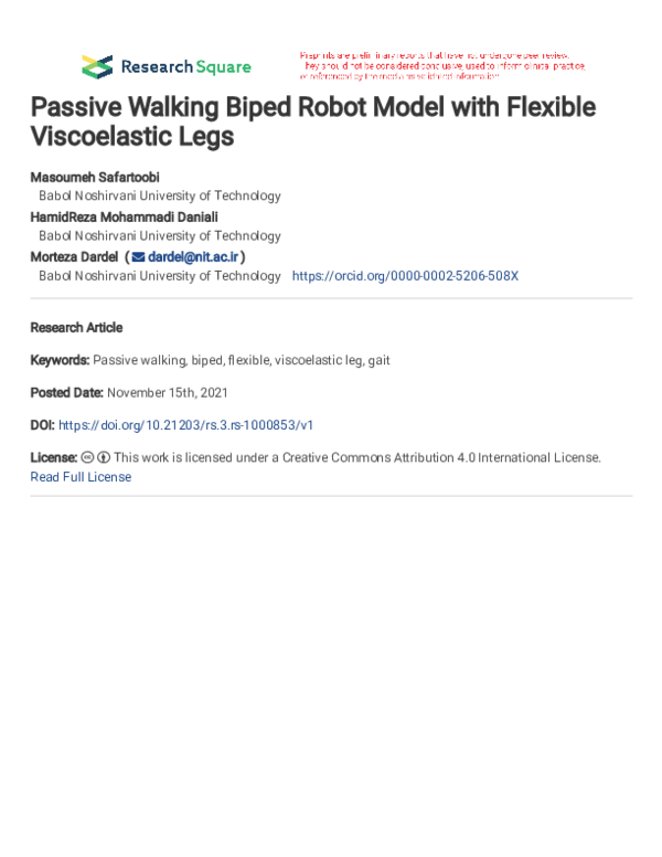 (PDF) Passive Walking Biped Robot Model with Flexible Viscoelastic Legs