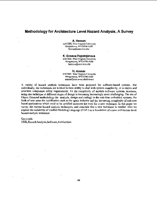 (PDF) Methodology for architecture level hazard analysis, a survey