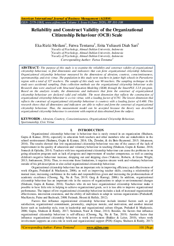 (PDF) Reliability and Construct Validity of the Organizational Citizenship Behaviour (OCB) Scale