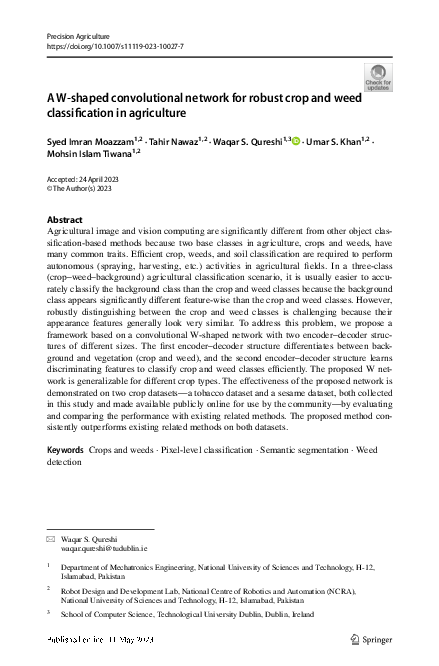 (PDF) A W-shaped convolutional network for robust crop and weed classification in agriculture