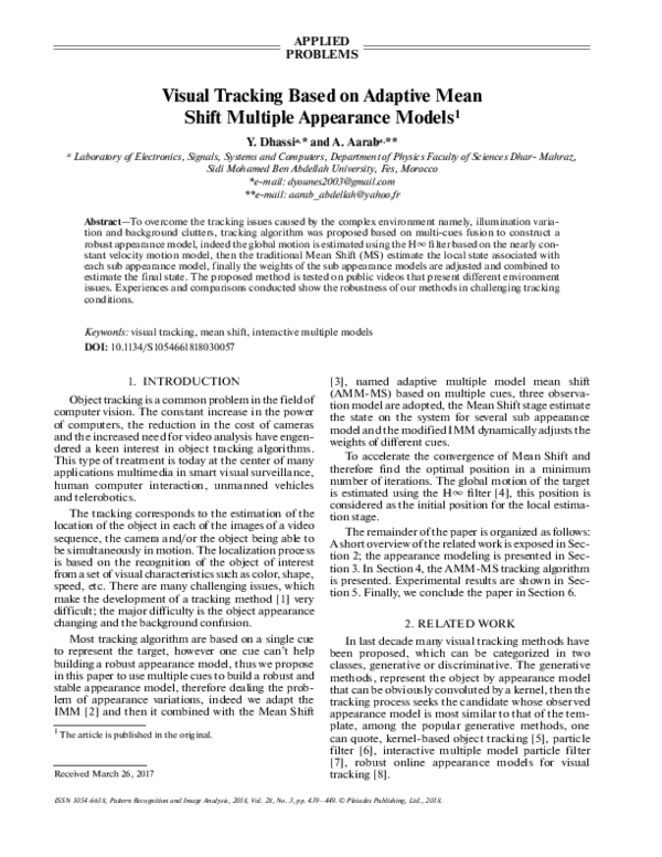(PDF) Visual Tracking Based on Adaptive Mean Shift Multiple Appearance Models