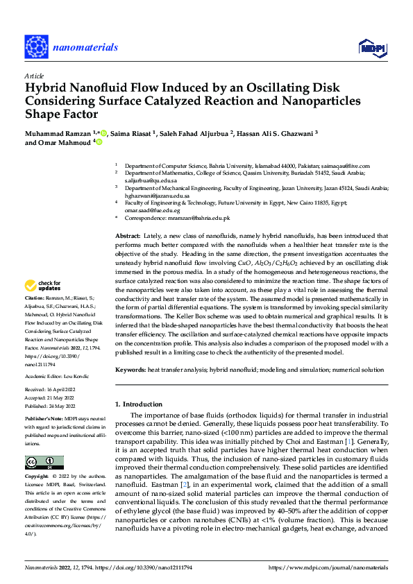 (PDF) Hybrid Nanofluid Flow Induced by an Oscillating Disk Considering ...