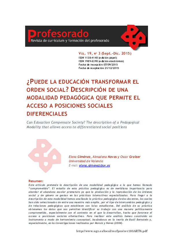 (PDF) ¿Puede la educación transformar el orden social? Descripción de ...
