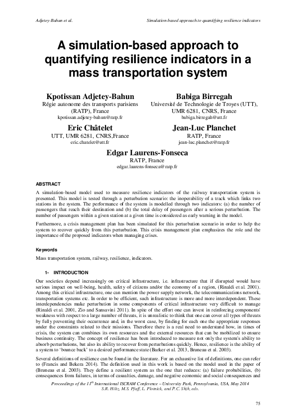 (PDF) A simulation-based approach to quantifying resilience indicators in a mass transportation ...