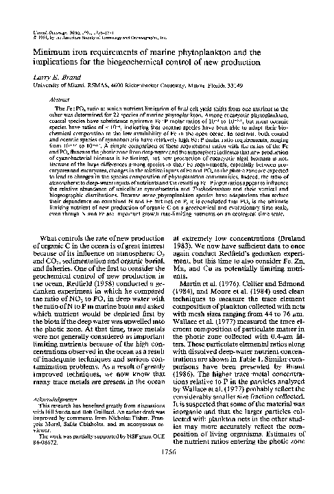 (PDF) Minimum iron requirements of marine phytoplankton and the ...