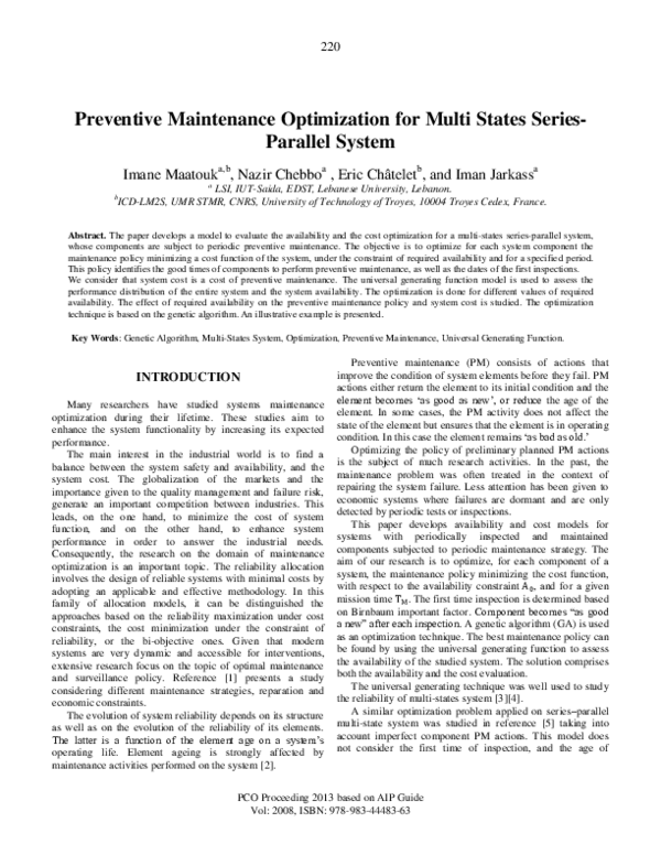 Pdf Preventive Maintenance Optimization For Multi States Series Parallel System