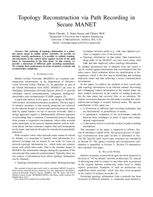 (PDF) Topology reconstruction via path recording in secure MANET