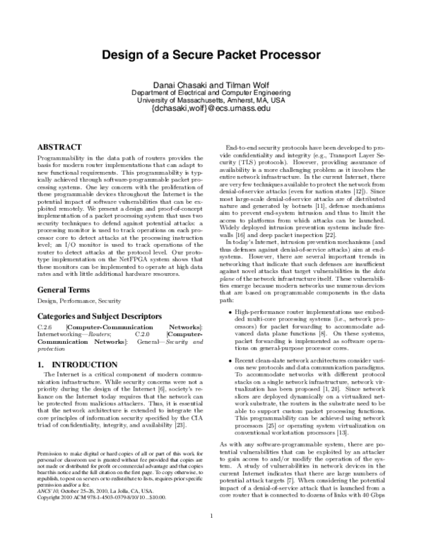 (PDF) Design of a secure packet processor