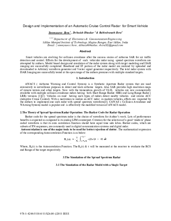 (PDF) Design and Implementation of an Automatic Cruise Control Radar for Smart Vehicle ...